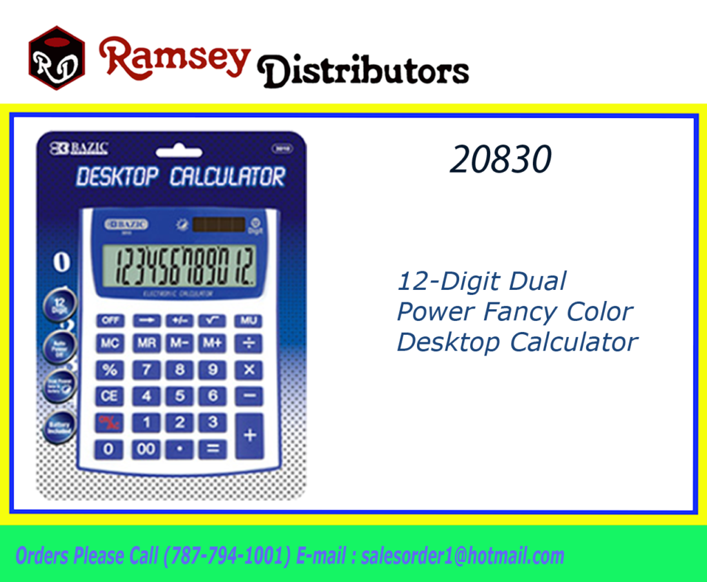 20830 – 3010 12-Digit Dual Power Fancy Color Desktop Calculator ...