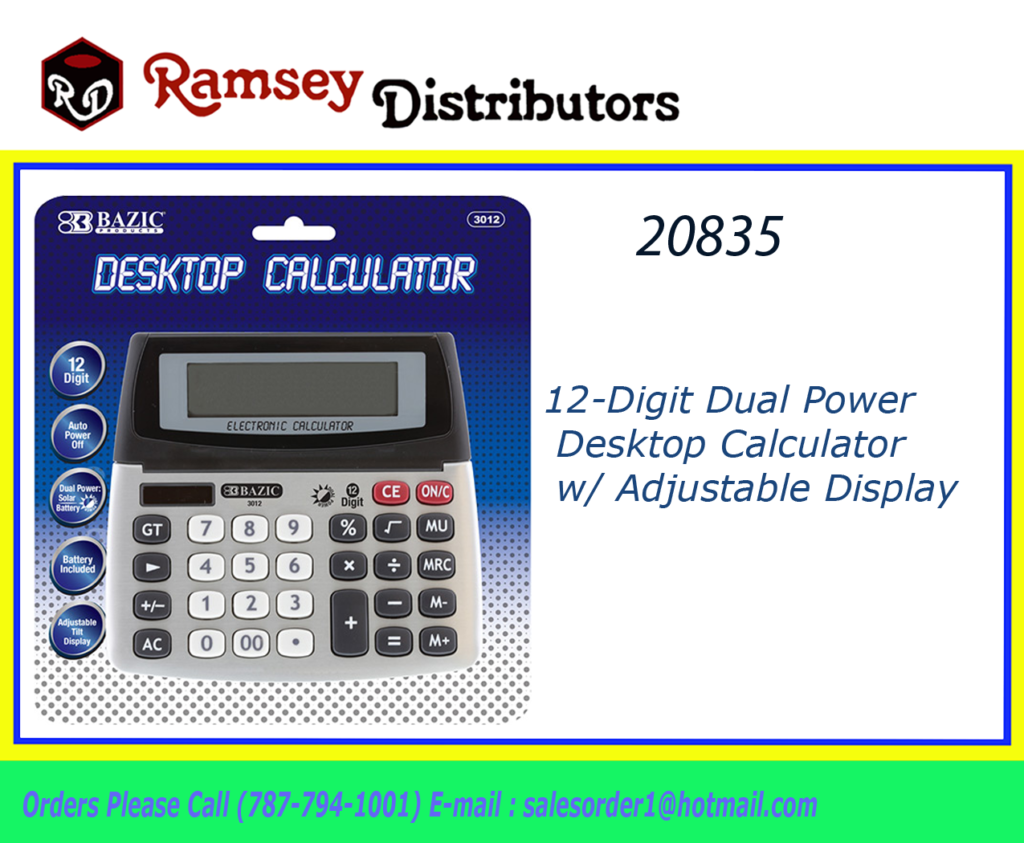 20835 – 3012 12-Digit Dual Power Desktop Calculator w/ Adjustable ...