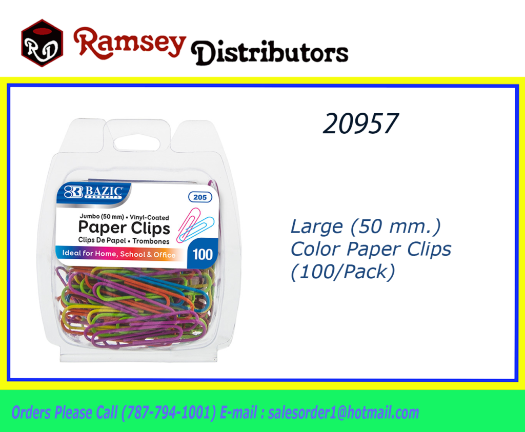 20957 – 205 Large (50 mm.) Color Paper Clips (100/Pack) – Ramsey ...