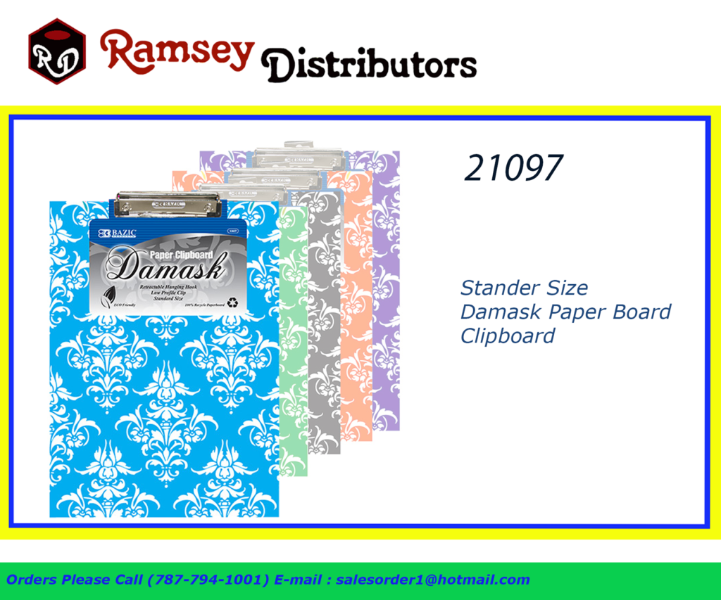 21097 – 1807 Stander Size Damask Paper Board Clipboard – Ramsey ...
