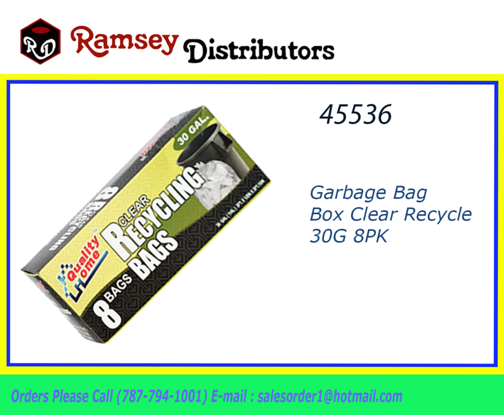 45536 – 23012 Garbage Bag Box Clear Recycle 30G 8CT – Ramsey Distributors