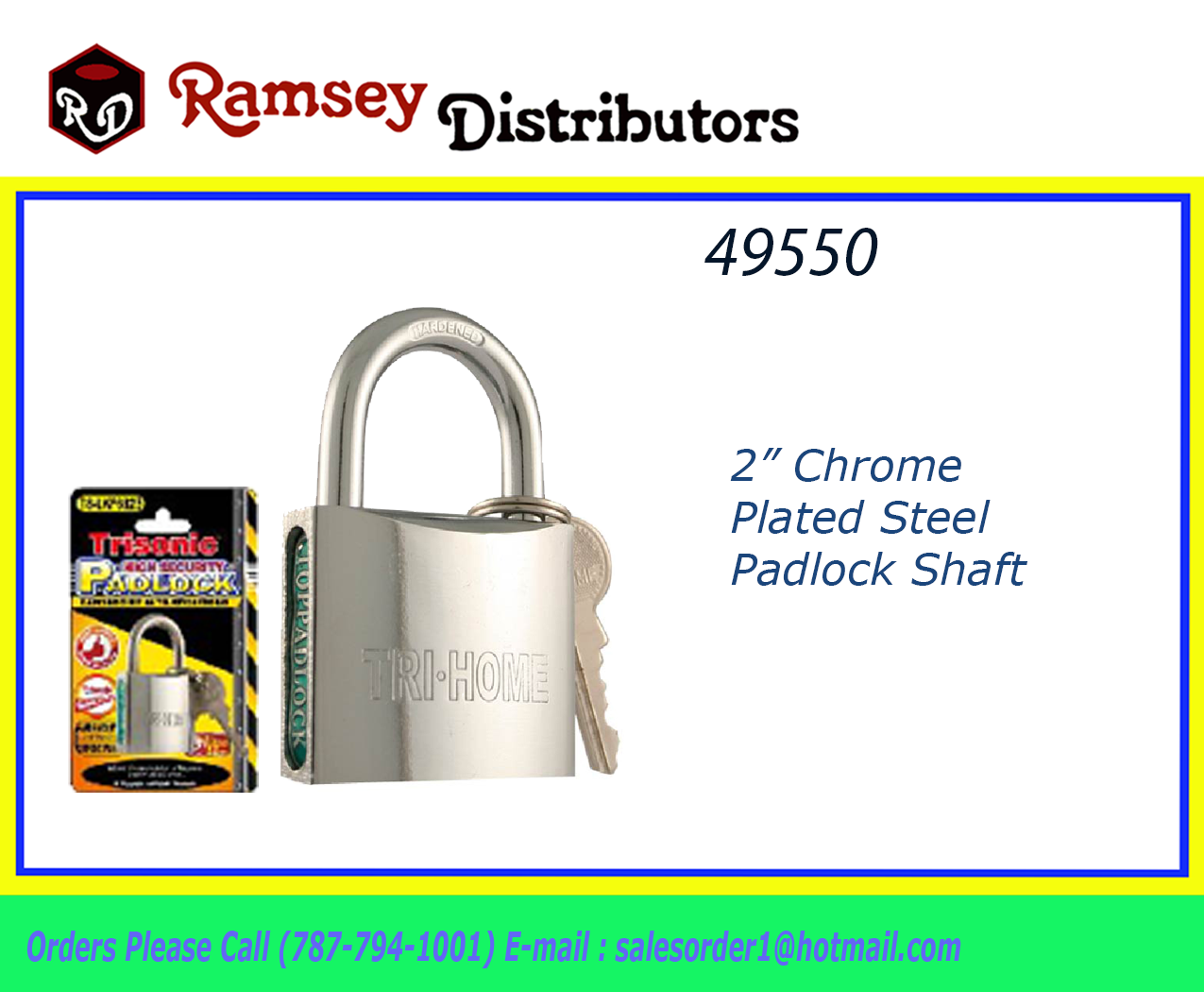 49550 – TS-LKF6831 Chrome Plated Steel Padlock Long Shaft 2″ – Ramsey ...