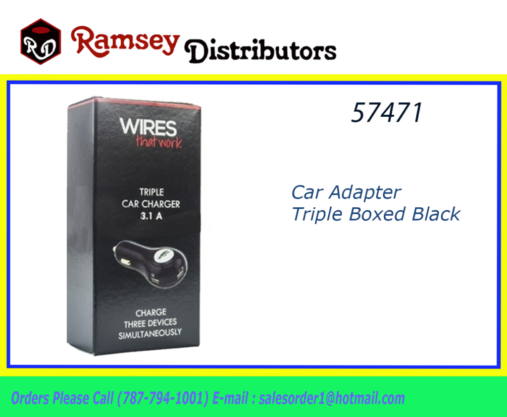 57471 – Car Adapter Triple Boxed Black – Ramsey Distributors