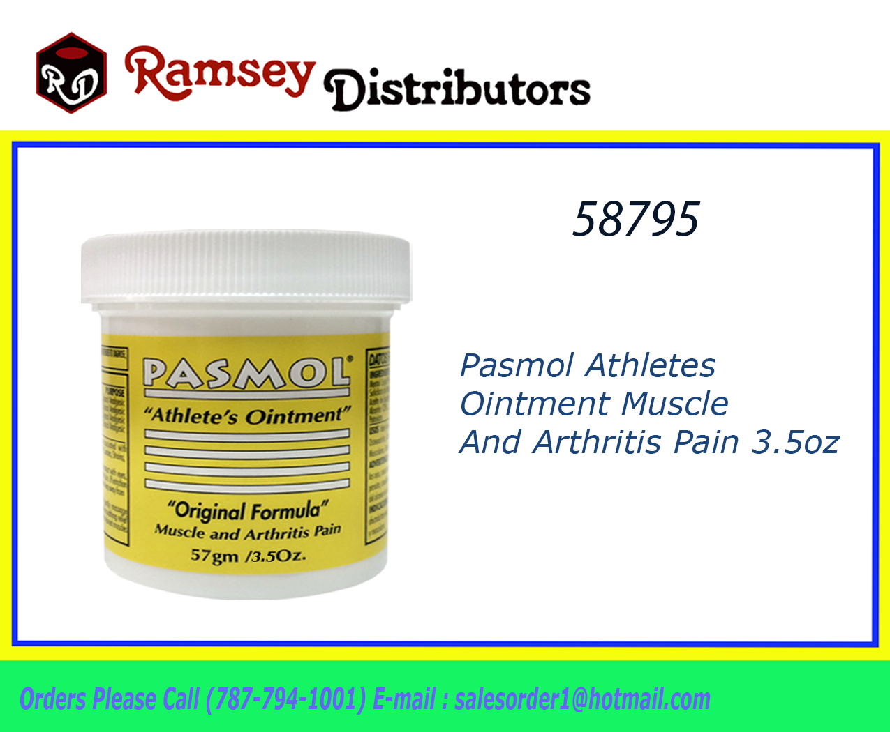 58795 – 27305 Pasmol Athletes Ointment Muscle And Arthritis Pain 3.5 OZ ...