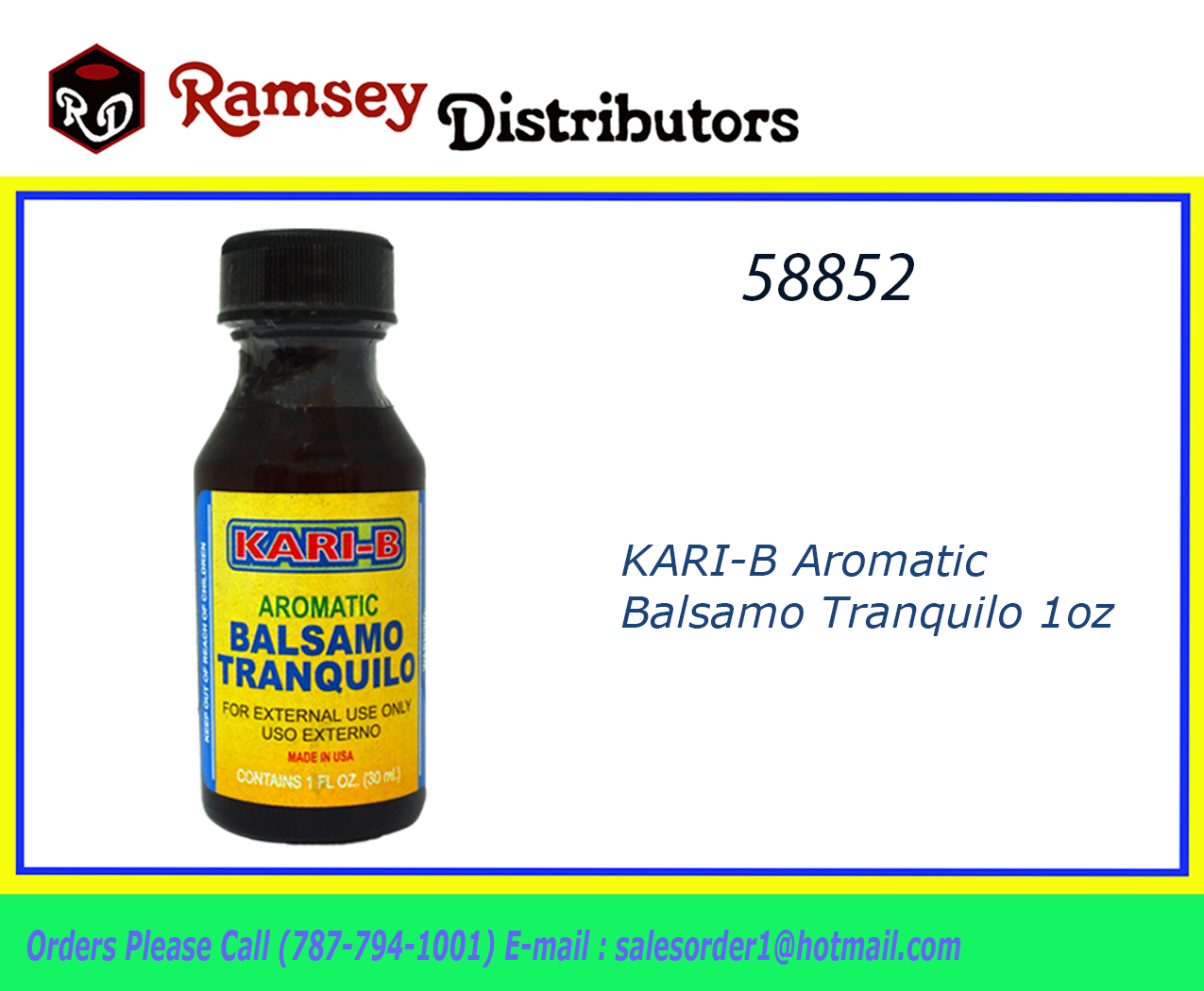 58852 – KARI-B Aromatic Balsamo Tranquilo 1oz – Ramsey Distributors