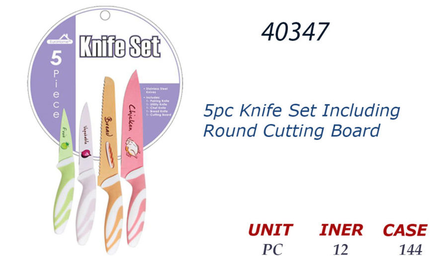 40347 – KG85 5pc Knife Set Including Round Cutting Board – Ramsey ...