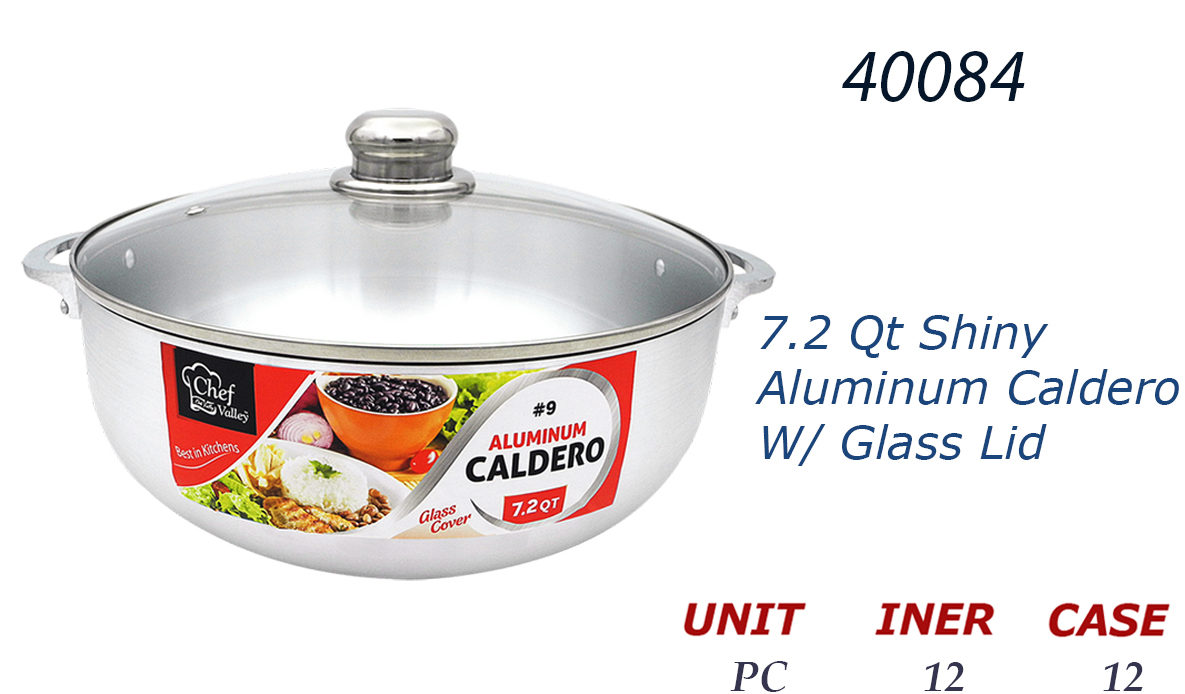 40084 – CH11141 #9 7.2 Qt Shiny Aluminum Caldero w/ Glass Lid – Ramsey ...