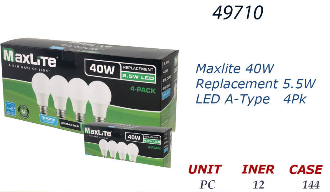 49710 – C-14099717 Maxlite 4Pk 40W Replacement 5.5W LED A-Type – Ramsey ...