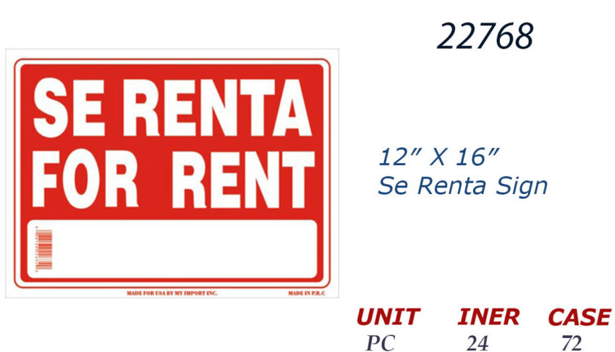 22768 – L-46 Sign Se Renta 12″ X 16″ – Ramsey Distributors
